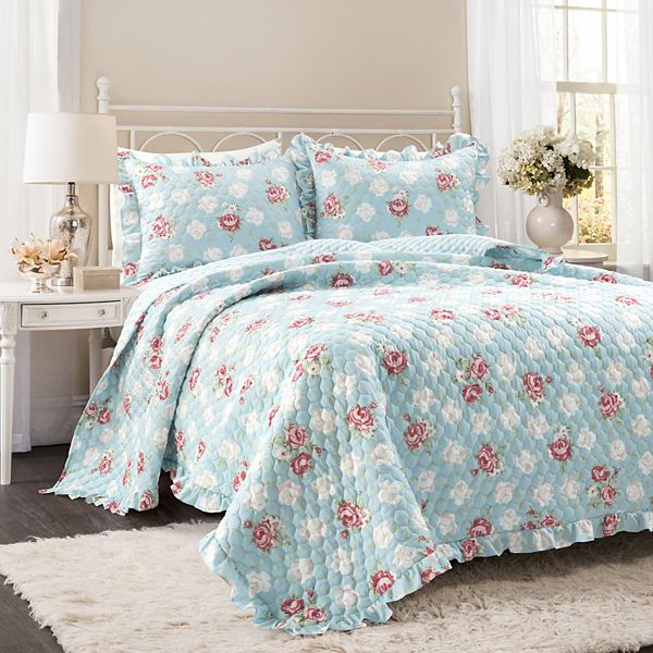 Lush Decor Cottage Core Floral Ruffle Reversible Oversized Quilt Set ...