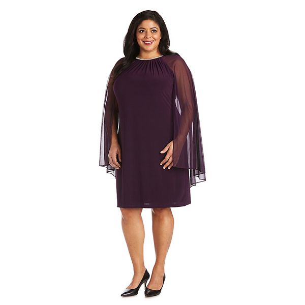 Plus Size R&M Richards Rhinestone-Neck Caped Sheath Dress