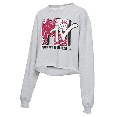 Women's Junk Food Heathered Gray Chicago Bulls NBA x MTV I Want My Cropped Fleece Pullover ...