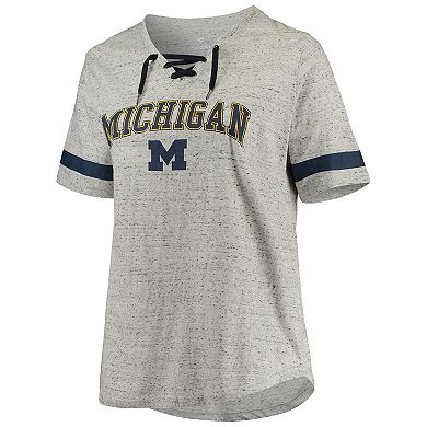 Women's Heathered Gray/Navy Michigan Wolverines Plus Size Lace-Up V ...
