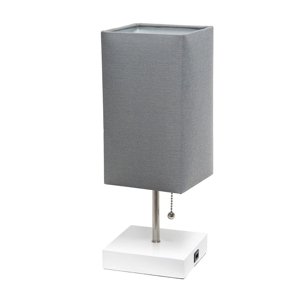 Simple Designs Petite White Stick Lamp with USB Charging Port and ...