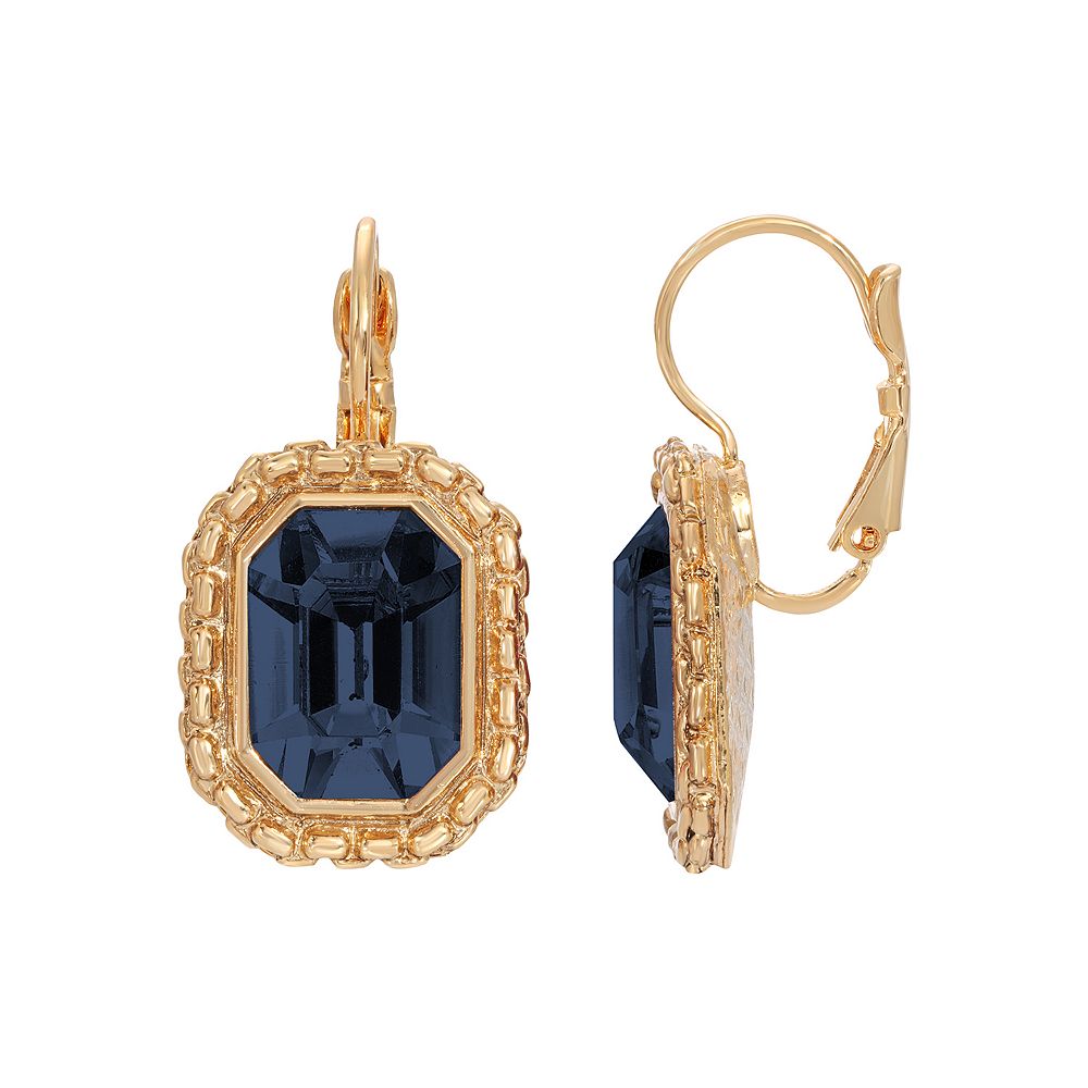 1928 Gold Tone Simulated Crystal Octagon Leverback Earrings