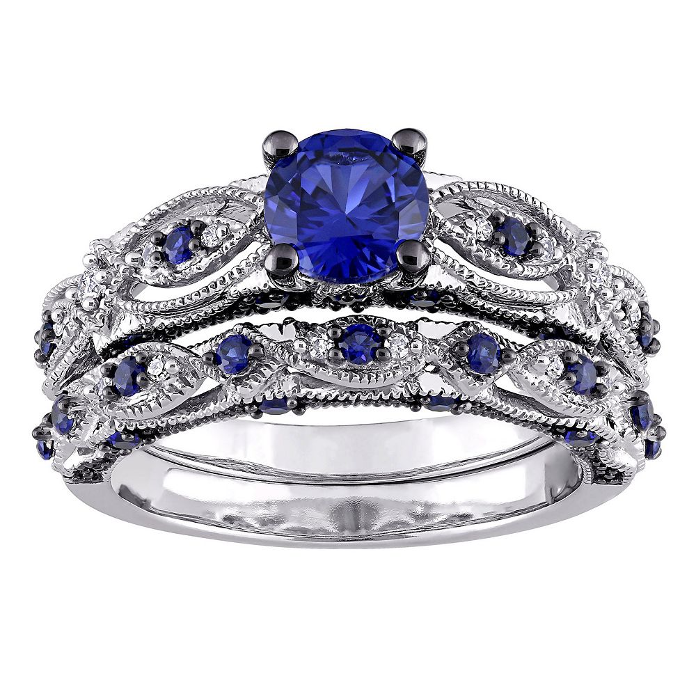 Stella Grace 10k White Gold Lab-Created Sapphire & 1/10 Carat T.W ...