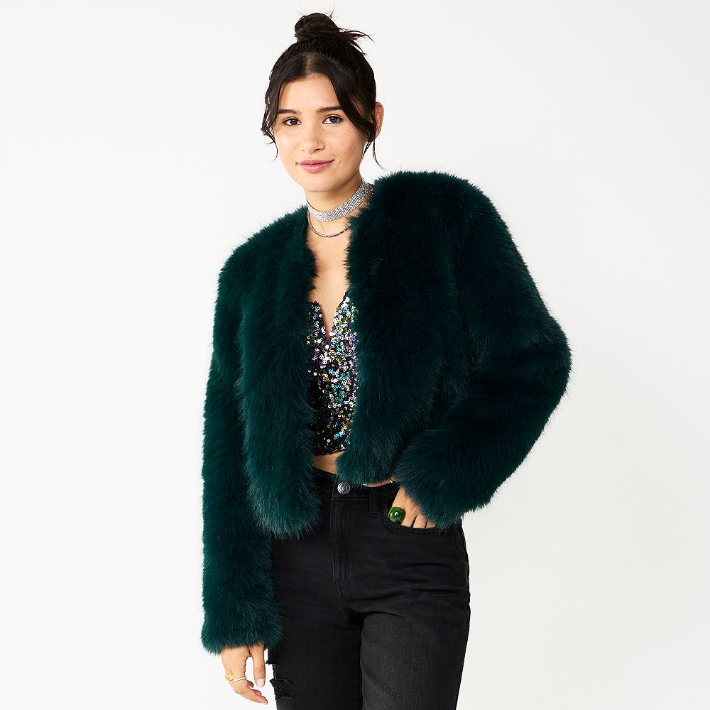 Juniors' SO® Cropped Faux-Fur Jacket