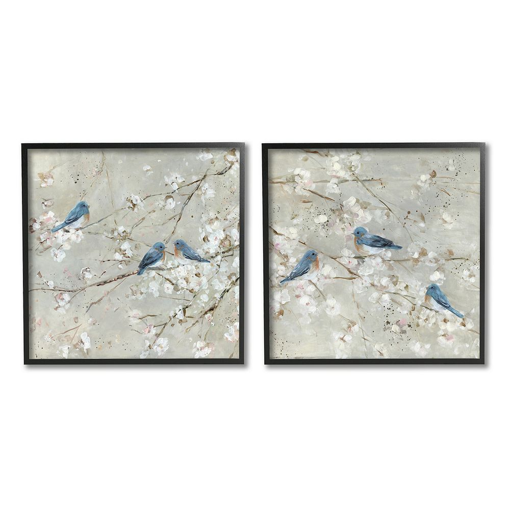 Stupell Home Decor Blue Birds Perched 2-piece Framed Canvas Art Set