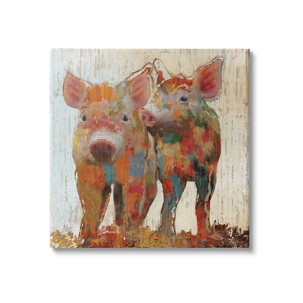 Stupell Home Decor Rustic Farm Pigs Abstract Canvas Art