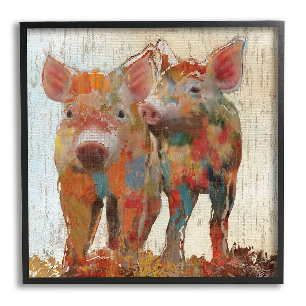 Stupell Home Decor Rustic Farm Pigs Abstract Framed Wall Art