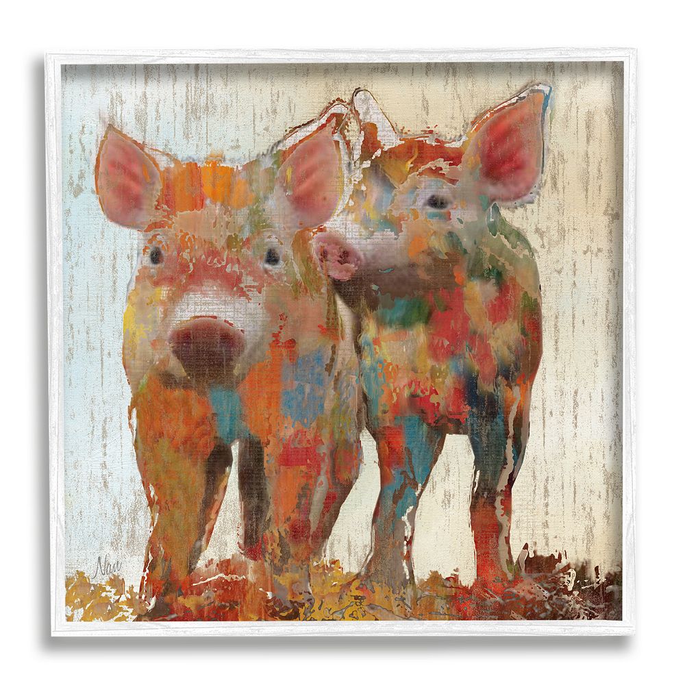 Stupell Home Decor Rustic Farm Pigs Abstract Framed Wall Art