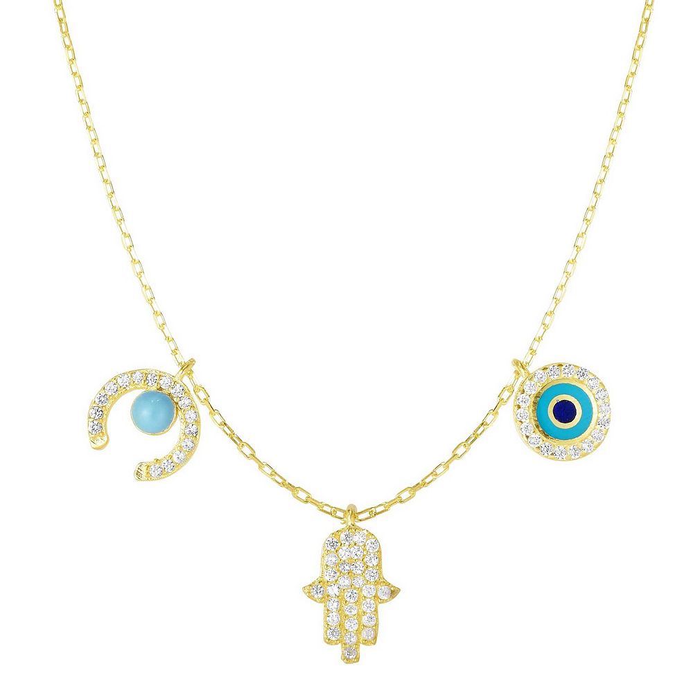 Sunkissed Sterling Cubic Zirconia Triple Protection Charm Necklace