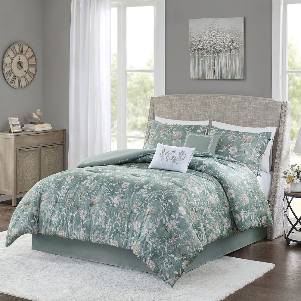 Madison Park Mirabella 6-Piece Floral Comforter Set With Throw Pillows