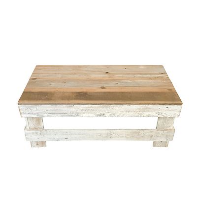 del Hutson Designs Landmark Pine Wood Farmhouse End Coffee Table Natural White