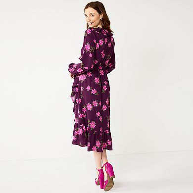Women's DRAPER JAMES RSVP™ Long Sleeve Ruffle Midi Dress
