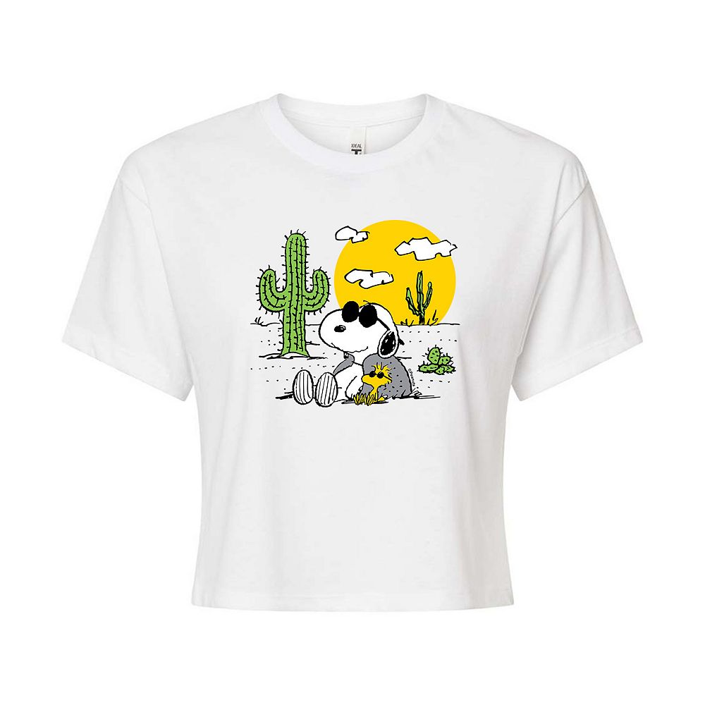 Juniors' Peanuts Snoopy Desert Cropped Graphic Tee