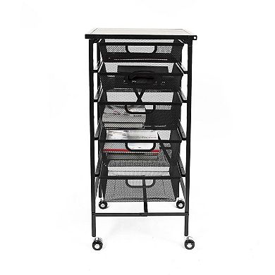 Origami Wheeled Folding Steel 5 Drawer Mesh Storage Kitchen Cart Wood ...