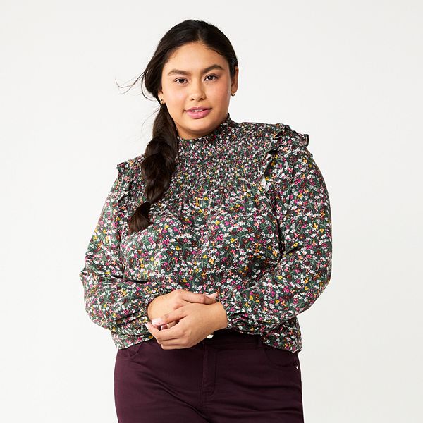 Plus Size DRAPER JAMES RSVP™ Long Sleeve Ruffle Shoulder Blouse