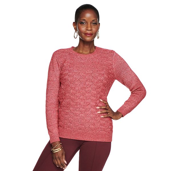 Womens Croft And Barrow® Leaf Cable Knit Crewneck Sweater