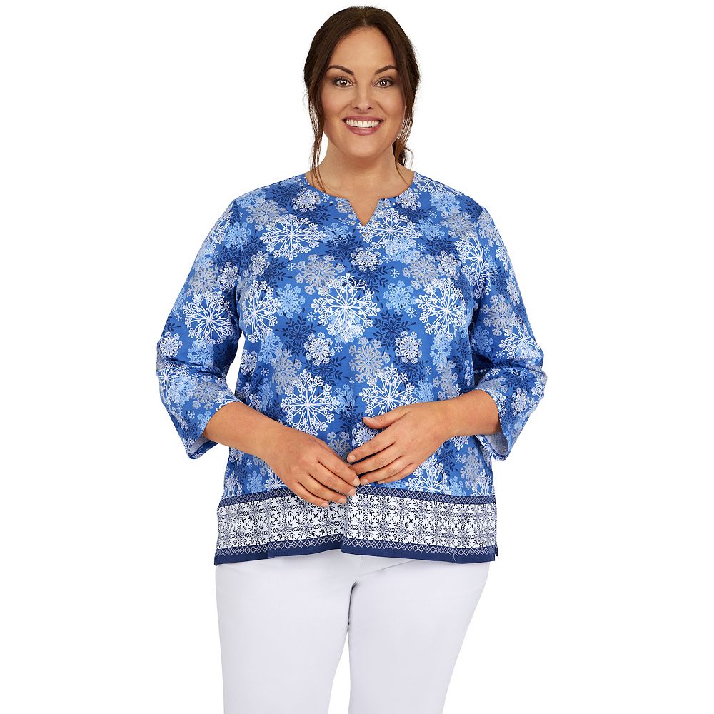 Plus Size Alfred Dunner Classics Snowflake Border Top
