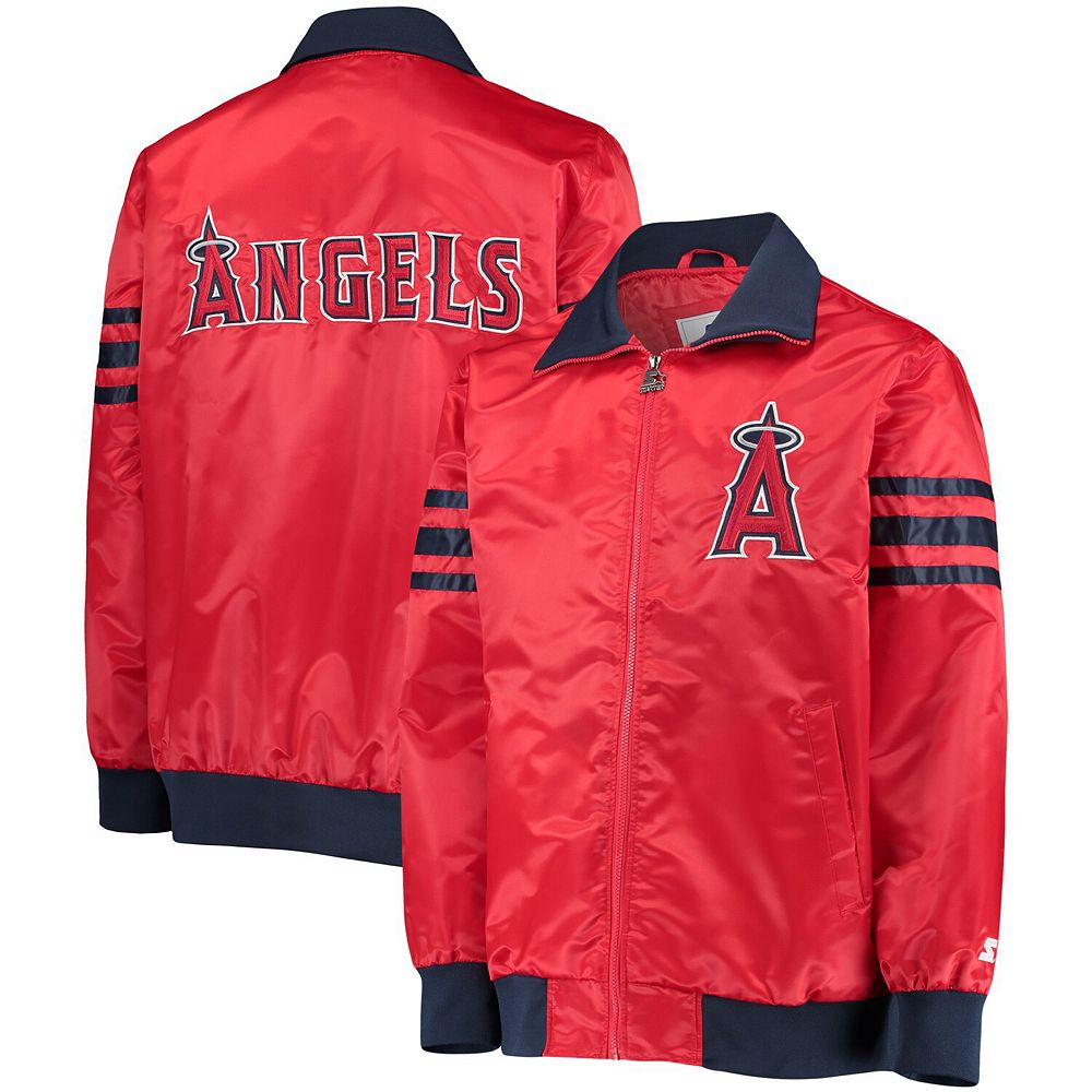 Men's Starter Red Los Angeles Angels The Captain II Full-Zip Varsity Jacket