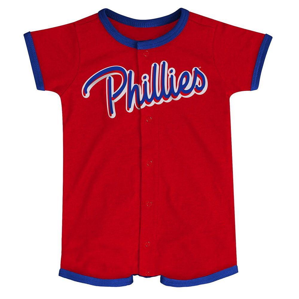 Newborn & Infant Red Philadelphia Phillies Stripe Power Hitter Romper