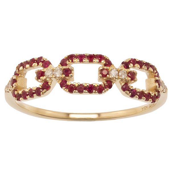 Gemistry 14k Gold Ruby & White Topaz Link Ring
