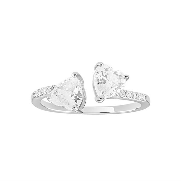 PRIMROSE Sterling Silver Cubic Zirconia Double Heart Bypass Ring