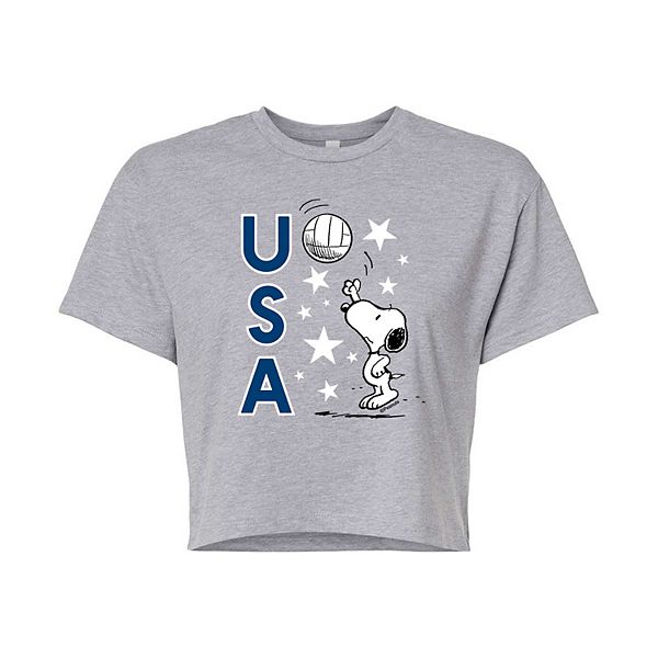 Juniors' Peanuts Snoopy USA Volleyball Cropped Tee