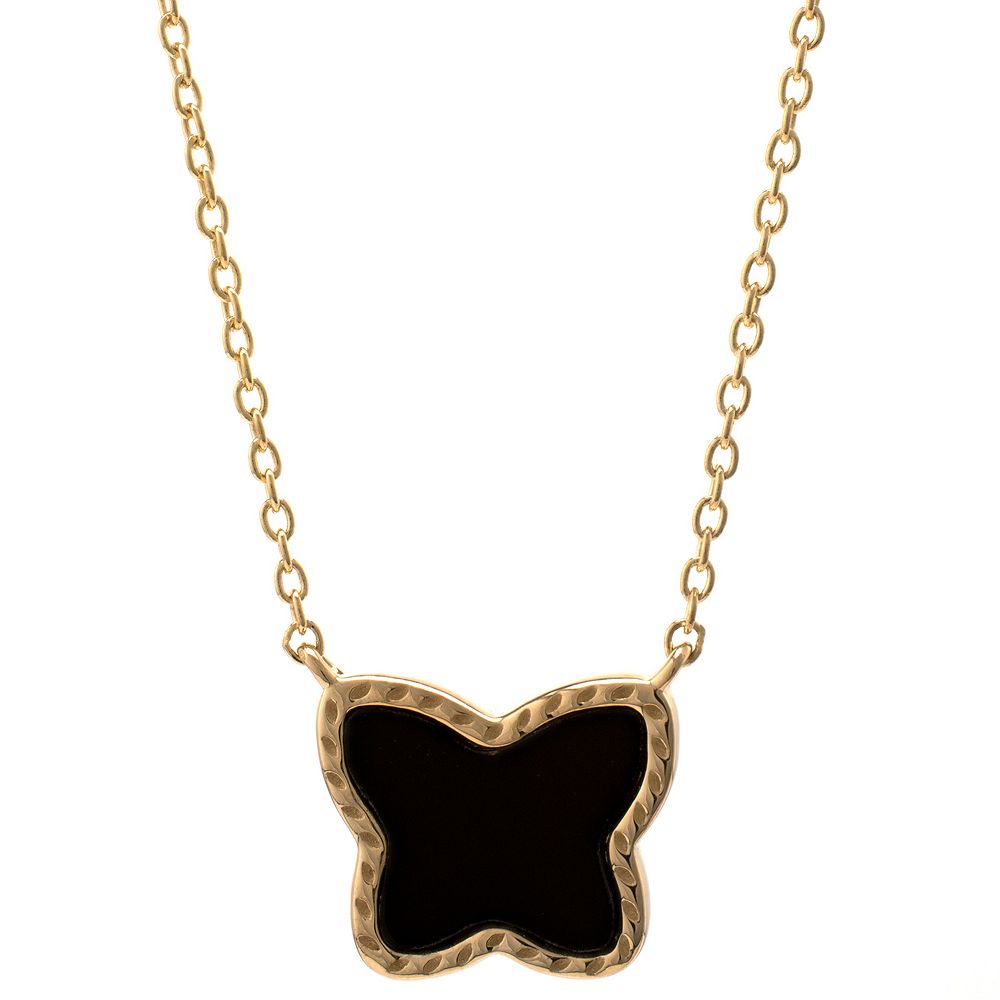 Gemistry 14k Gold Over Silver Black Onyx Butterfly Pendant Necklace