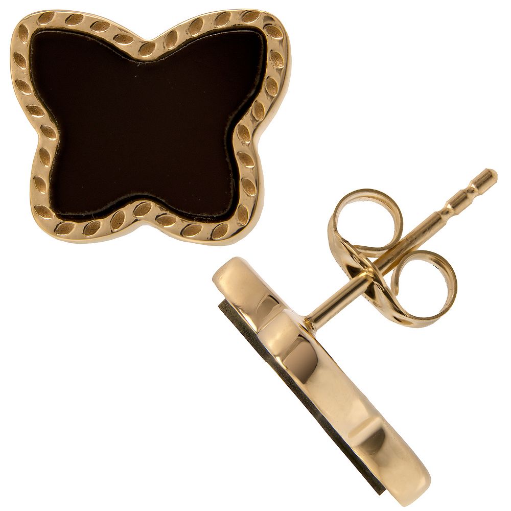 Gemistry 14k Gold Over Silver Black Onyx Butterfly Stud Earrings
