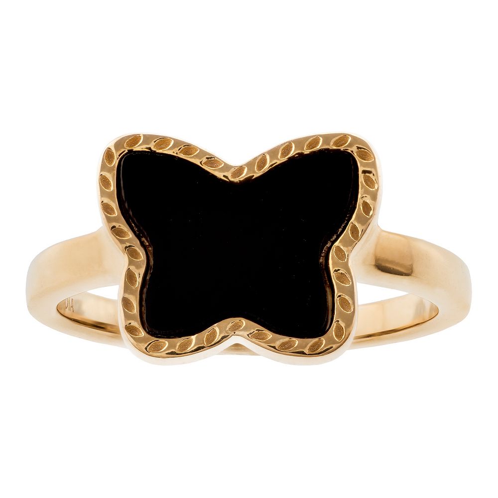 Gemistry 14k Gold Over Sterling Silver Black Onyx Butterfly Ring
