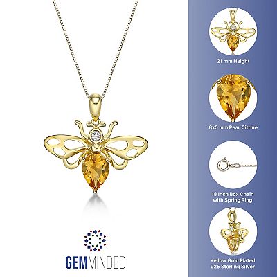 Gemminded 14K Gold Over Silver Citrine Bee Pendant Necklace Women s Size 18