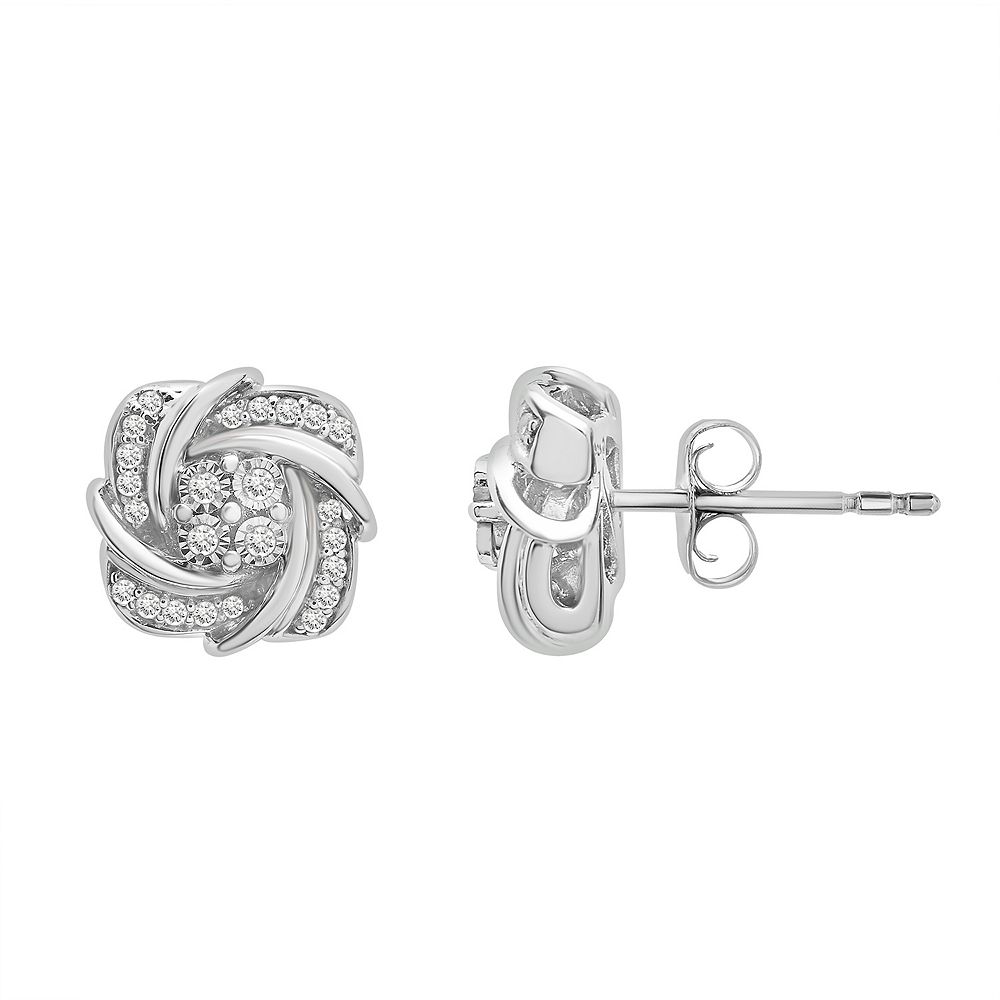 Sterling Silver 1/4 Carat T.W. Diamond Cluster Knot Stud Earrings