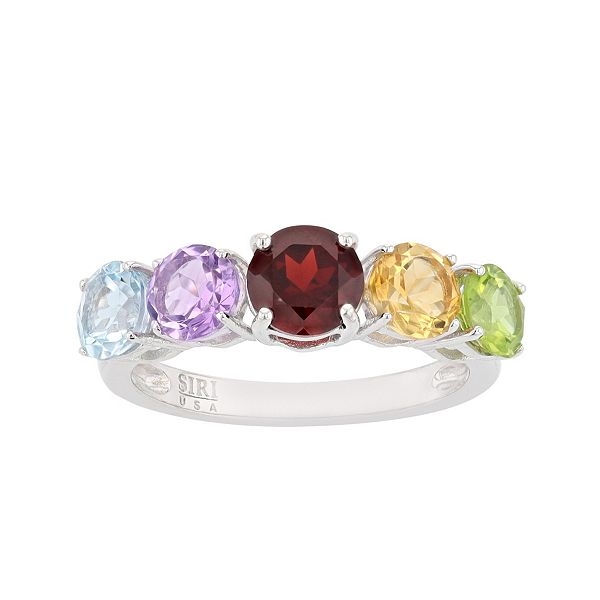 SIRI USA by TJM Sterling Silver Faceted Multi Semi-Precious Stones Ring