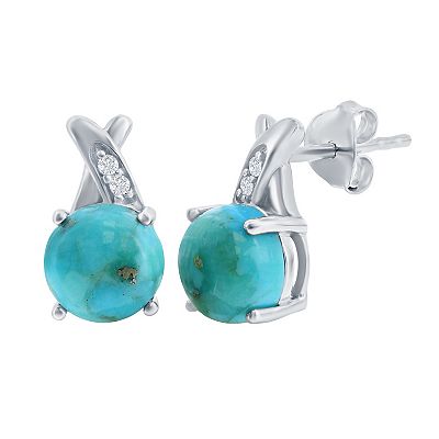 Sterling Silver Genuine Turquoise Cubic Zirconia Earrings