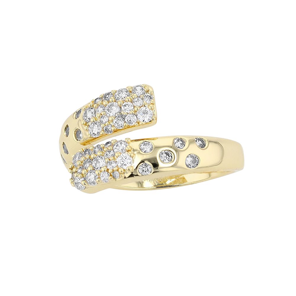 14k Gold Over Silver Cubic Zirconia Cluster Bypass Ring
