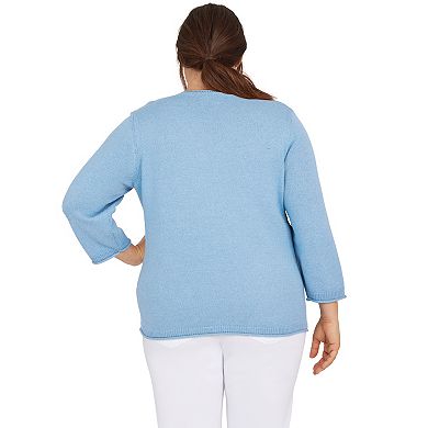 Plus Size Alfred Dunner Victoria Falls Crewneck Three Quarter Sleeve ...