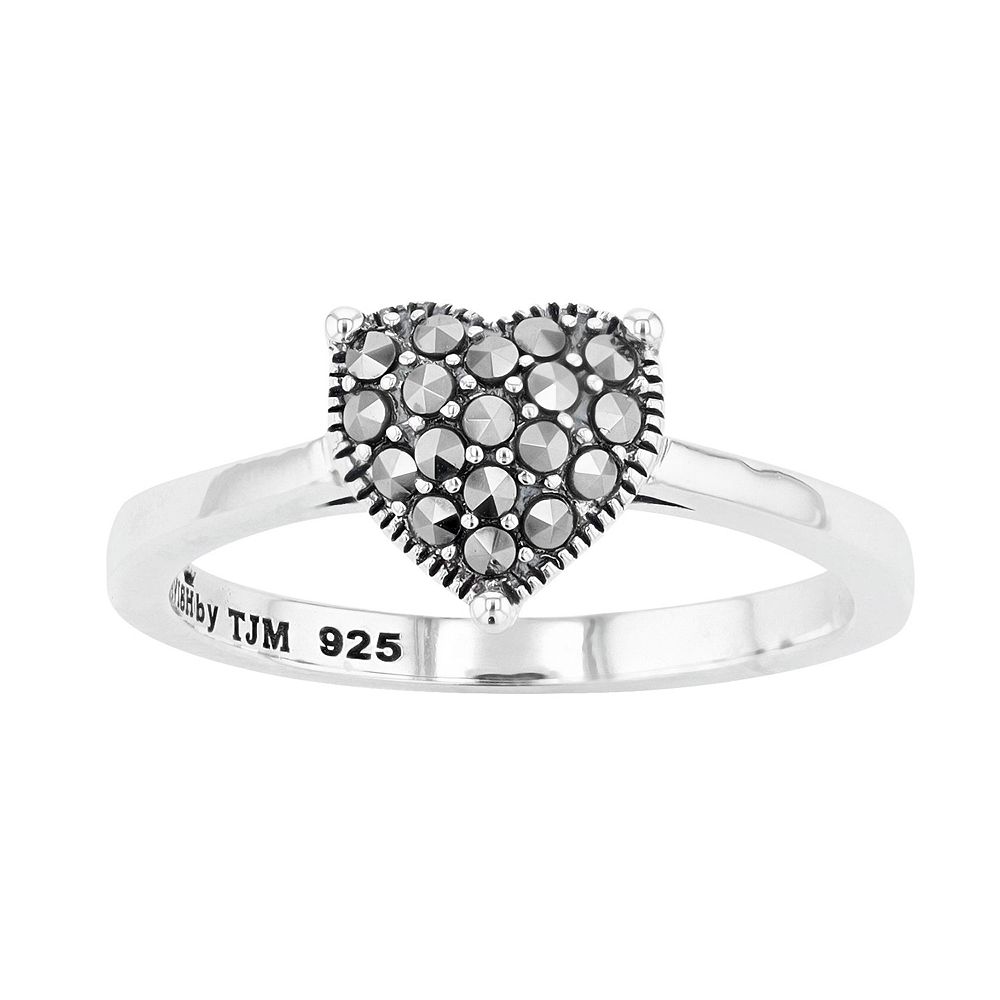 Lavish by TJM Sterling Silver Marcasite Pave Tiny Heart Ring