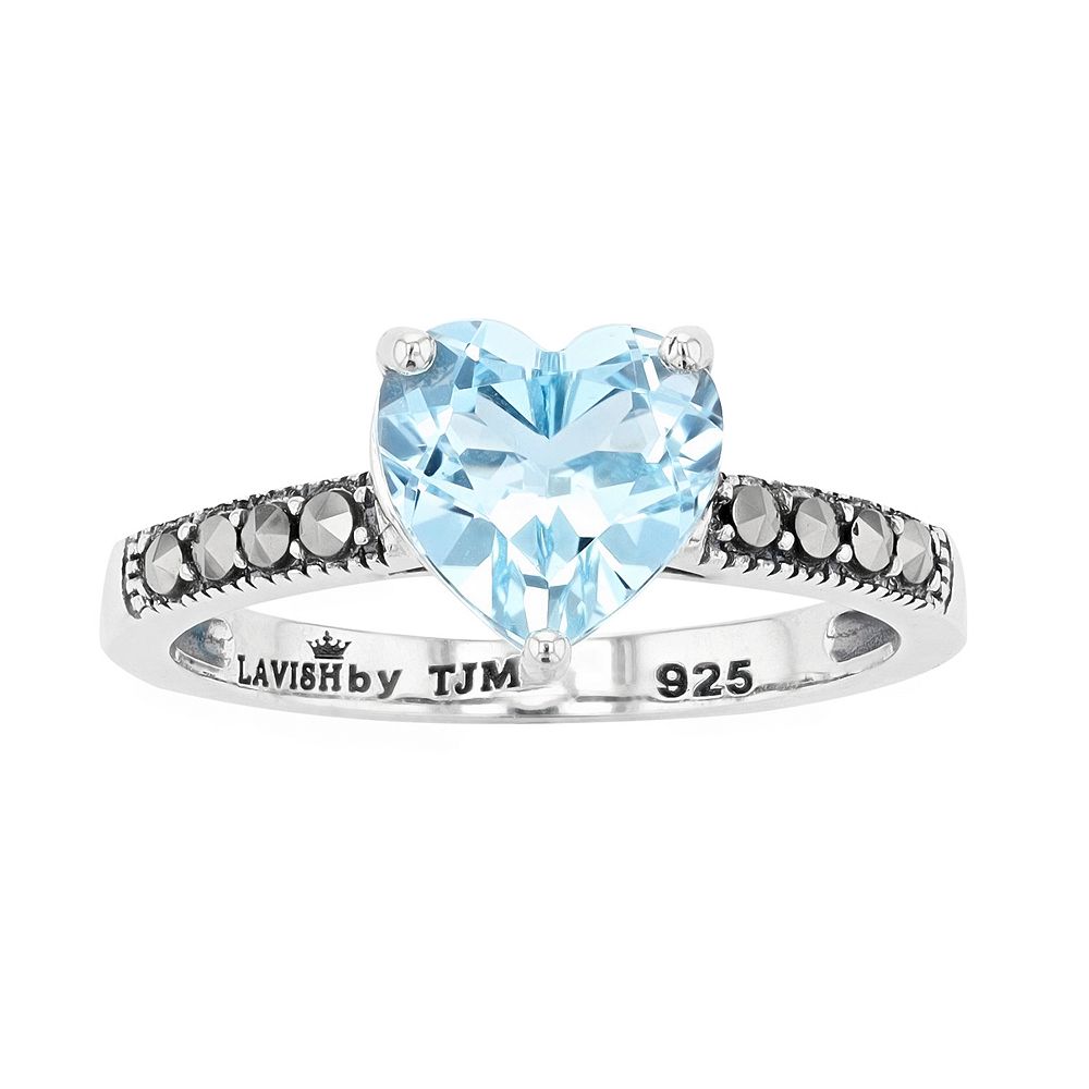Lavish by TJM Sterling Silver Sky Blue Topaz & Marcasite Heart Ring