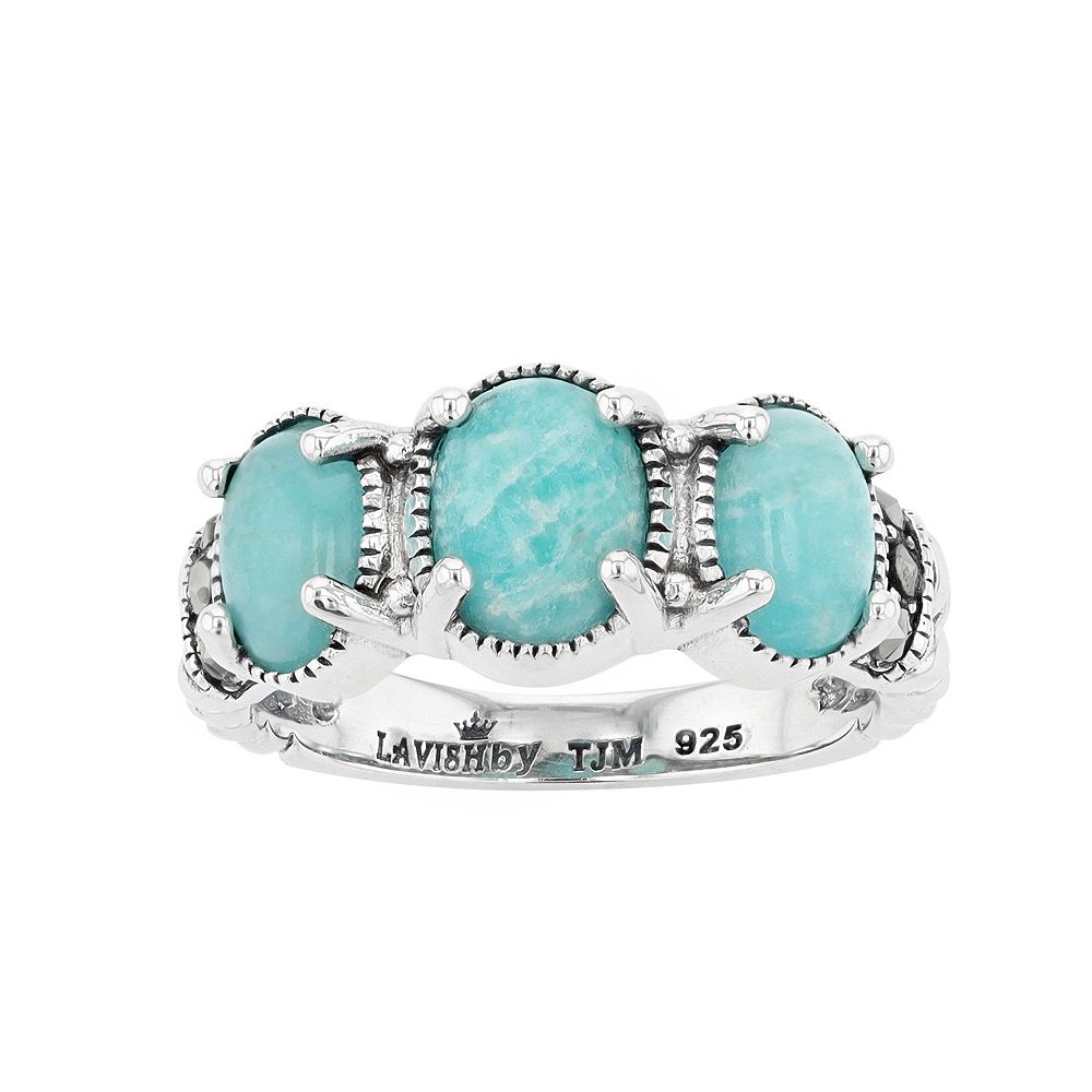 Lavish by TJM Sterling Silver Amazonite Cabochon & Marcasite Ring