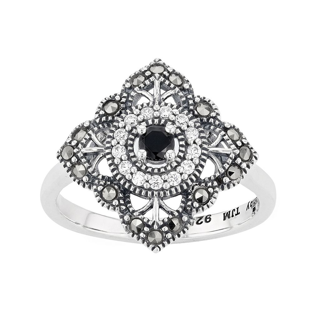 Lavish by TJM Sterling Silver Black Spinel & Marcasite & White Cubic ...