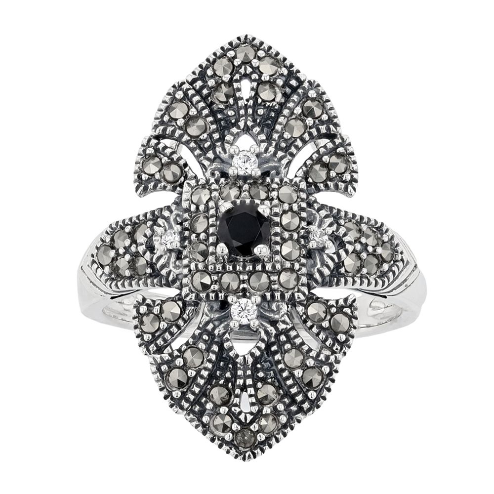 Lavish by TJM Sterling Silver Black Spinel & Marcasite & Cubic Zirconia ...