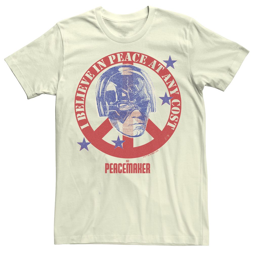 Men's DC Comics Peacemaker I Believe In Peace AT Any Cost Peace Badge Tee
