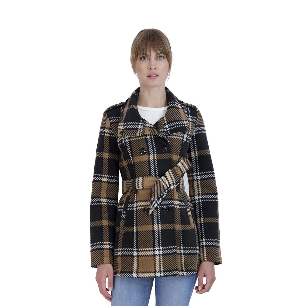 Juniors' Sebby Faux-Leather Trim Fleece Trench Coat