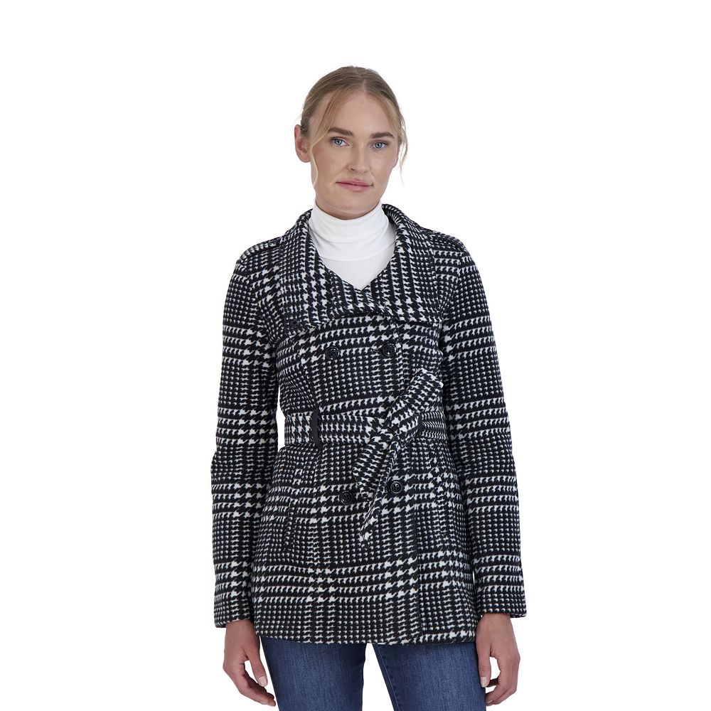 Juniors' Sebby Faux-Leather Trim Fleece Trench Coat