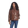 Women's Weathercast Faux-Leather Puffer Coat