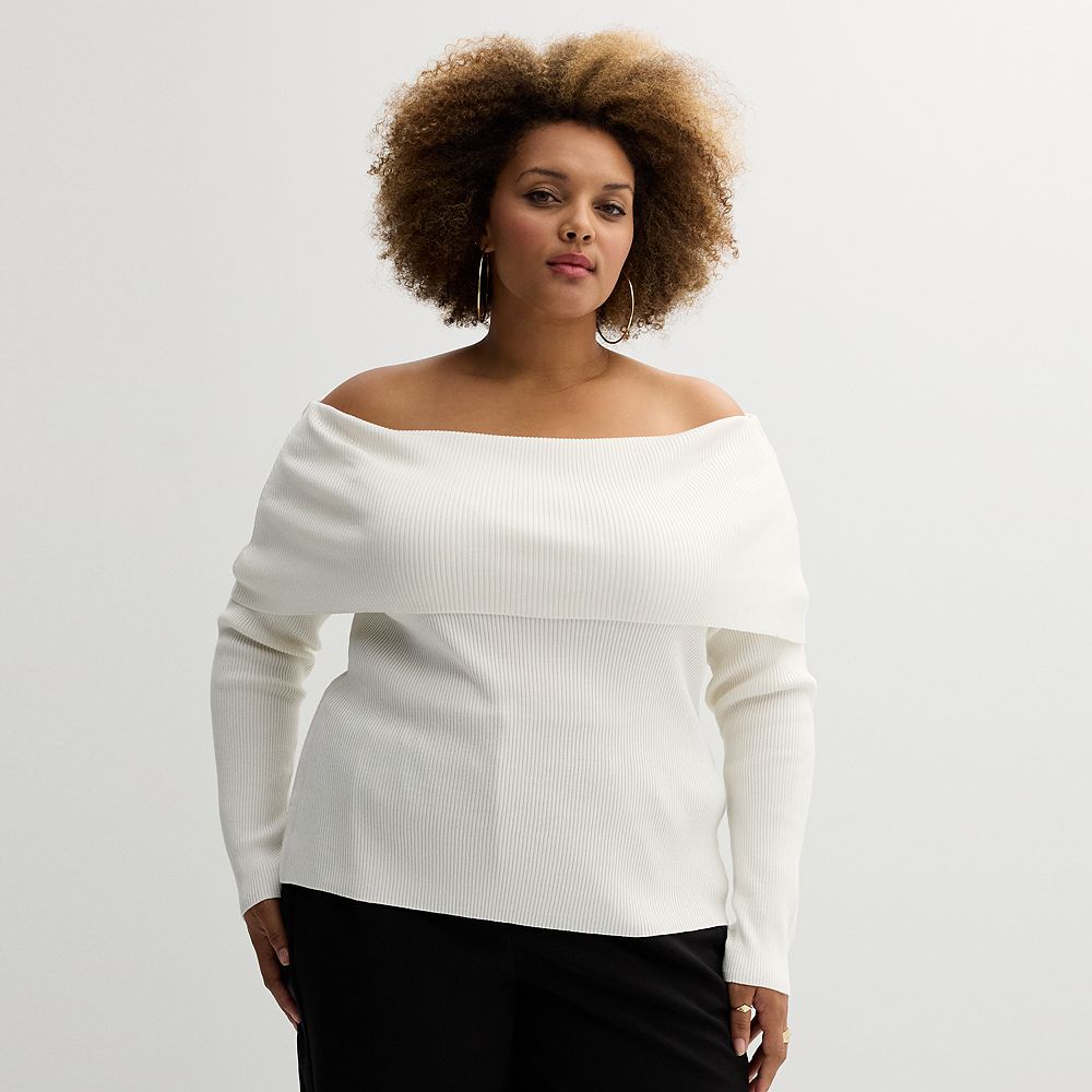 Plus Size INTEMPO Off-the-Shoulder Long Sleeve Top