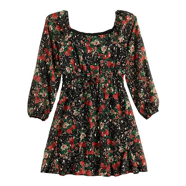 Girls 7-16 Three Pink Hearts Foil Chiffon Dress