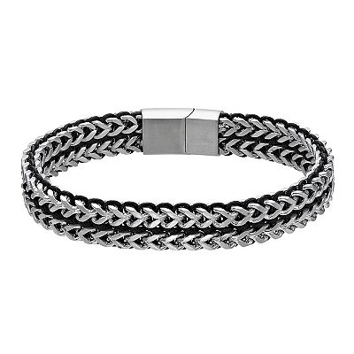 LYNX Men s Stainless Steel Black Cord Foxtail Bracelet