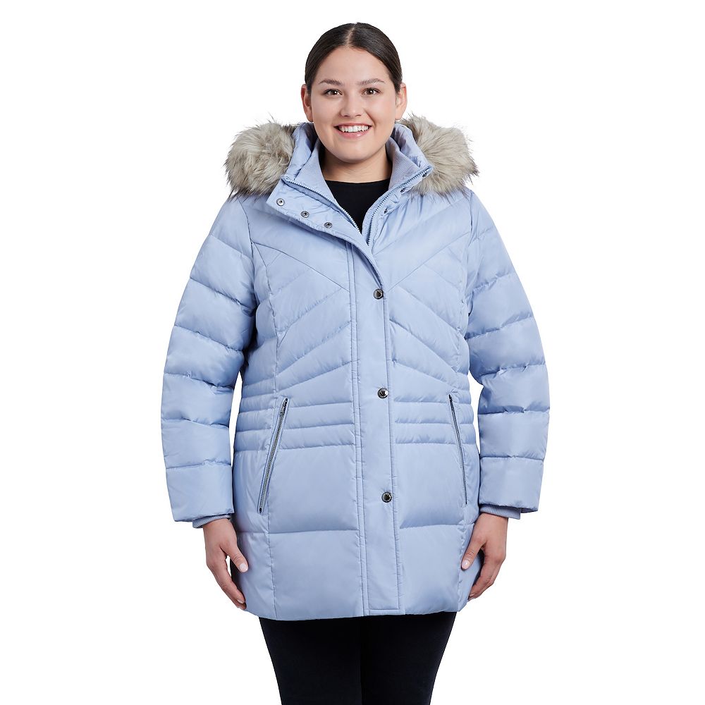 Plus Size London Fog Faux-Fur Hood Snap-Front Puffer Jacket