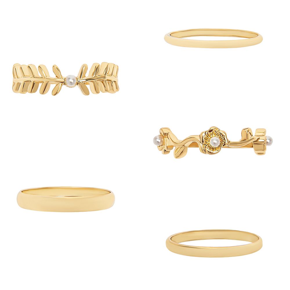 LC Lauren Conrad 5 Pack Gold Pearl, Roses, Vines Ring Set