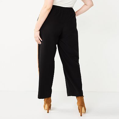 Plus Size Nine West Side-Stripe Pull-On Wide-Leg Pants